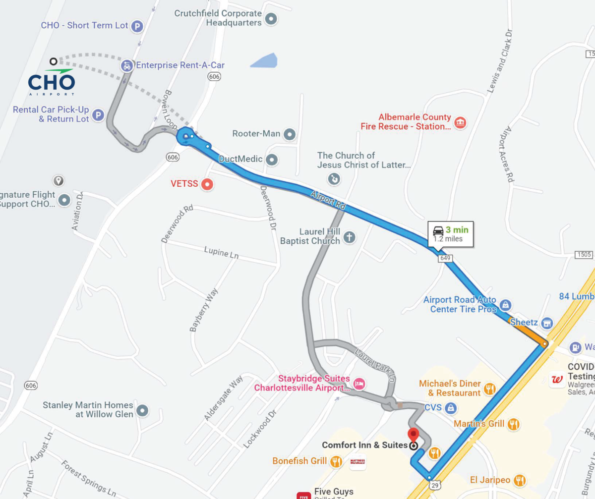 Map to Comfort Inn - Charlottesville Albemarle Airport